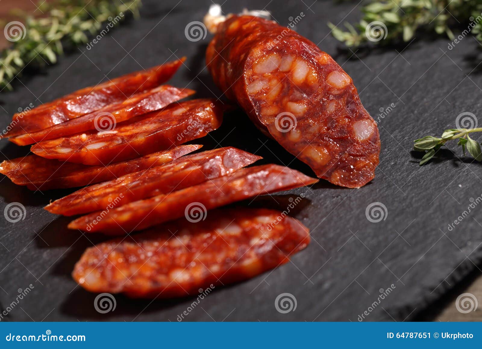 Sliced chorizo sausage stock image. Image of meal, lunch - 64787651