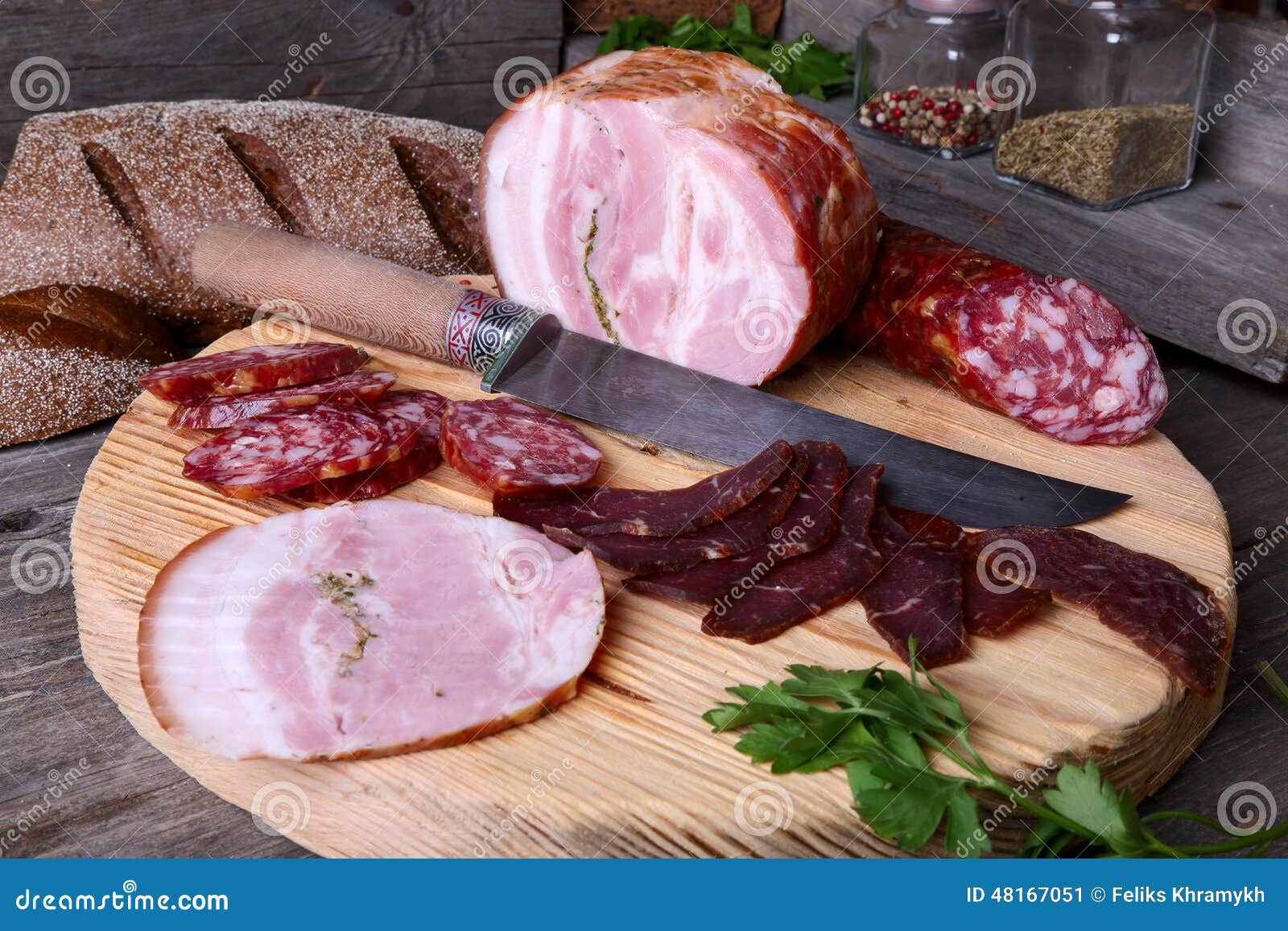 Sliced cold cuts and knife stock image. Image of chili - 48167051