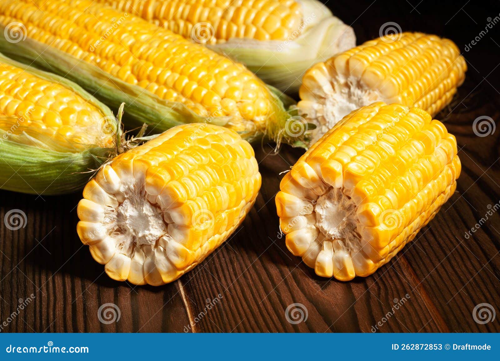 Sliced corn on wood stock image. Image of yellow, vegetables - 262872853