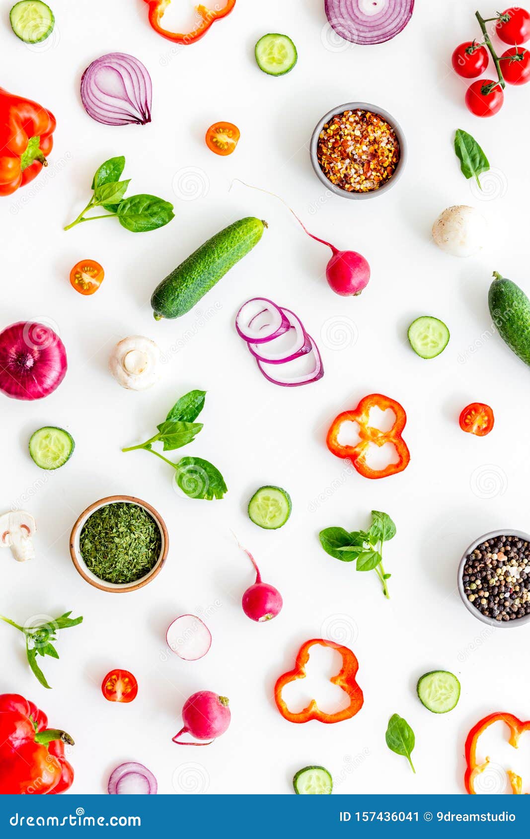 Sliced, Cut, Chopped Vegetables Pattern on White Background Top View ...