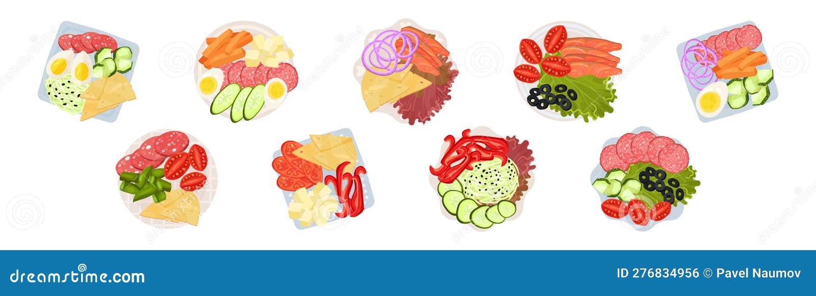 Sliced and Cut Vegetables, Wurst, Fish and Cheese Served on Plate Above ...