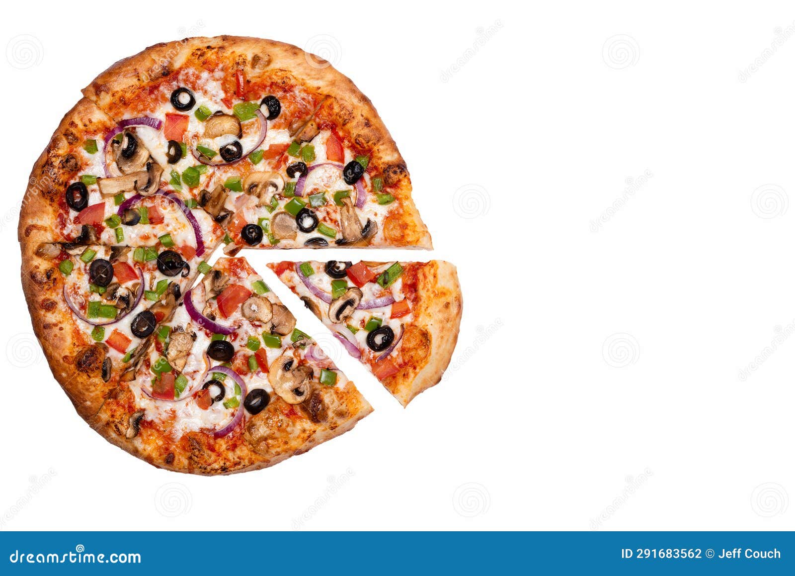 Everything Pizza Sliced on White Background Stock Photo - Image of food ...