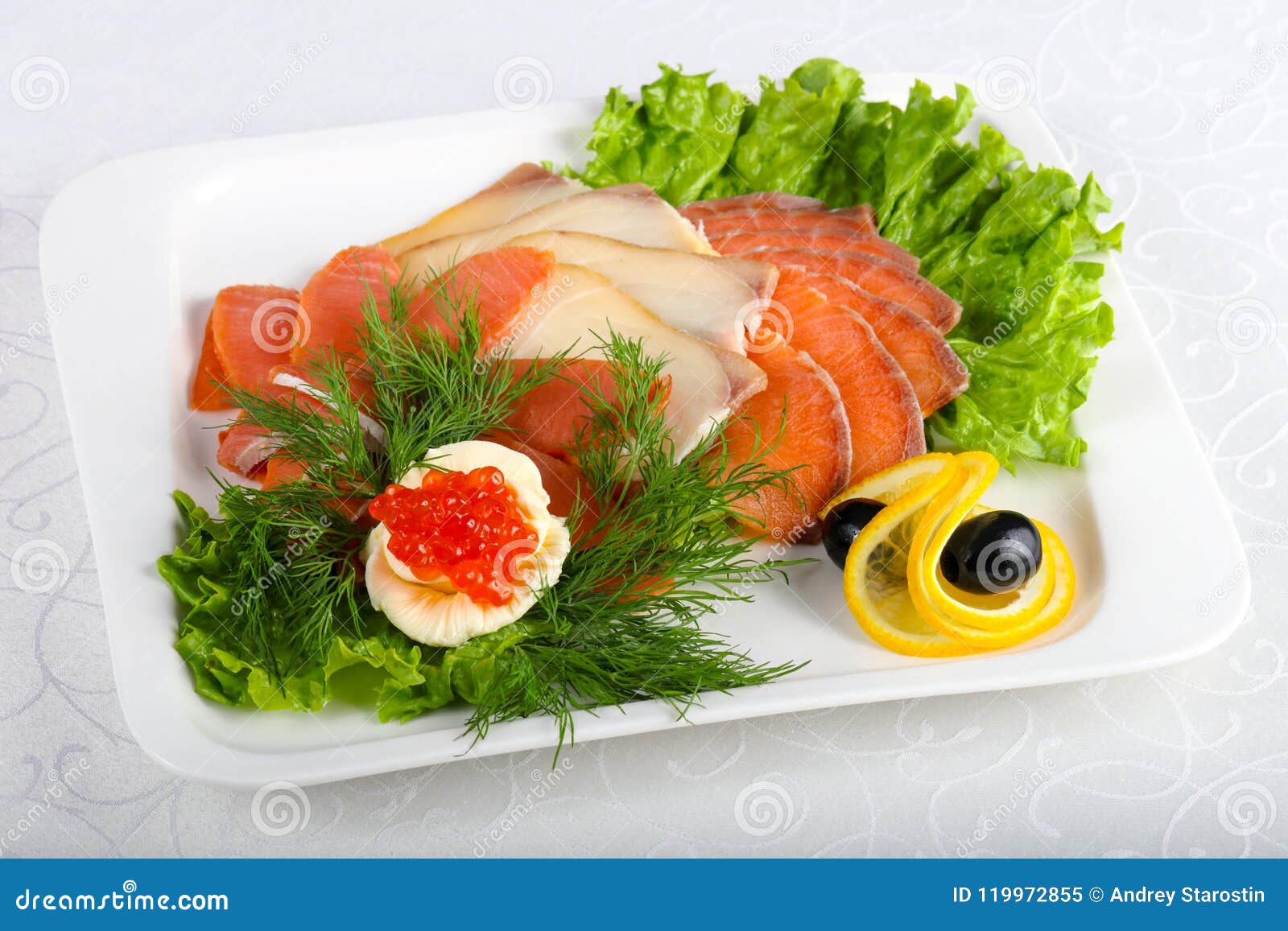 Sliced fish assortment stock image. Image of appetizer - 119972855