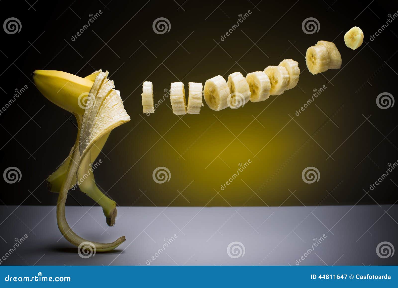 Sliced floating banana stock image. Image of colors, levitation - 44811647