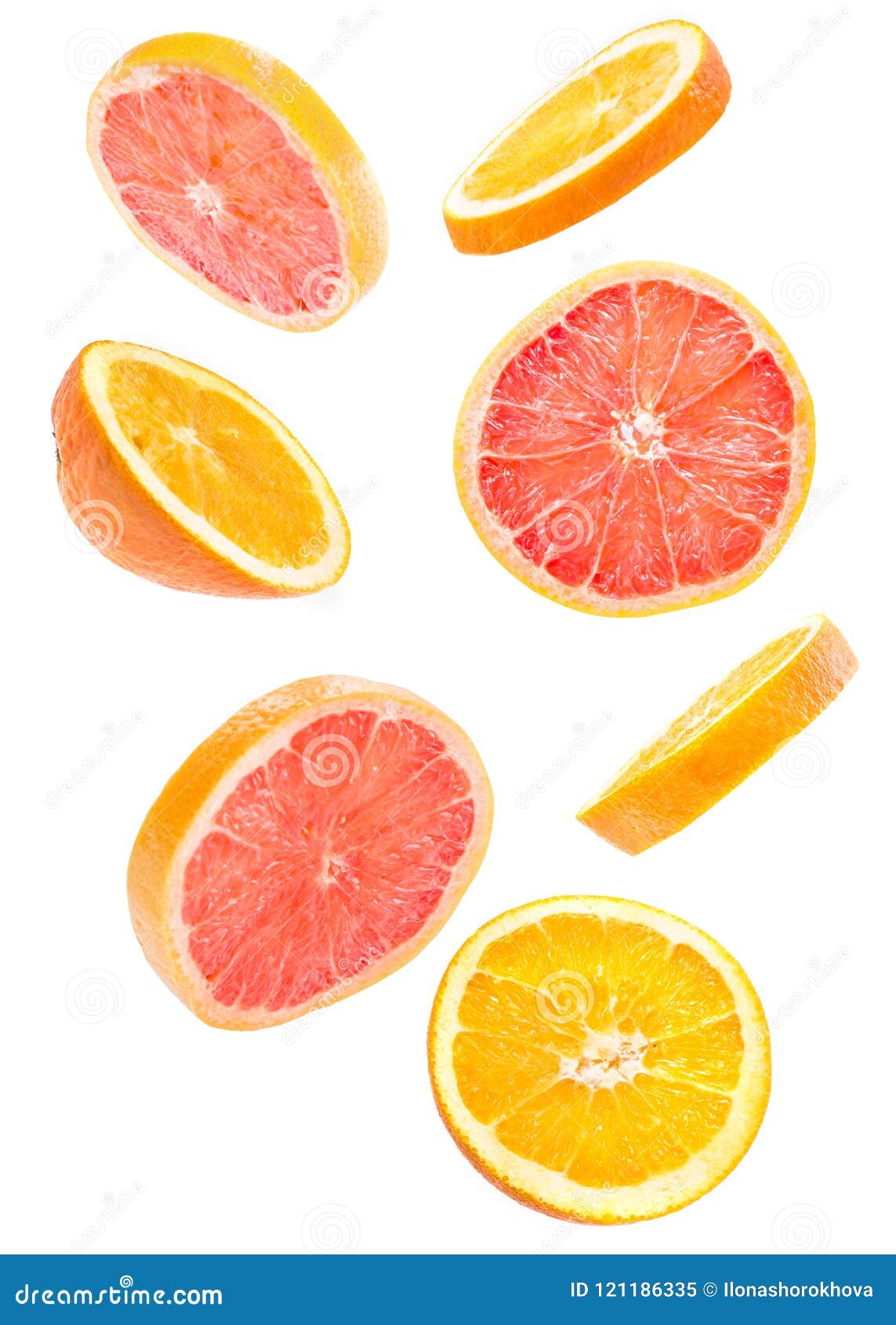Sliced Flying Orange Isolated On White Background. Cut Orange In Pieces ...