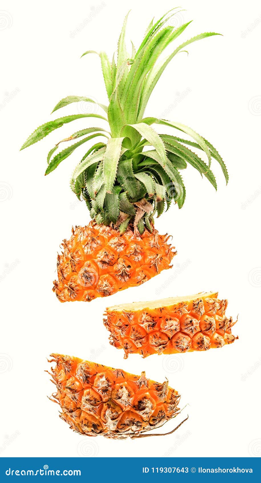 Sliced Flying Pineapple Isolated on White Background. Cut Pineapple ...