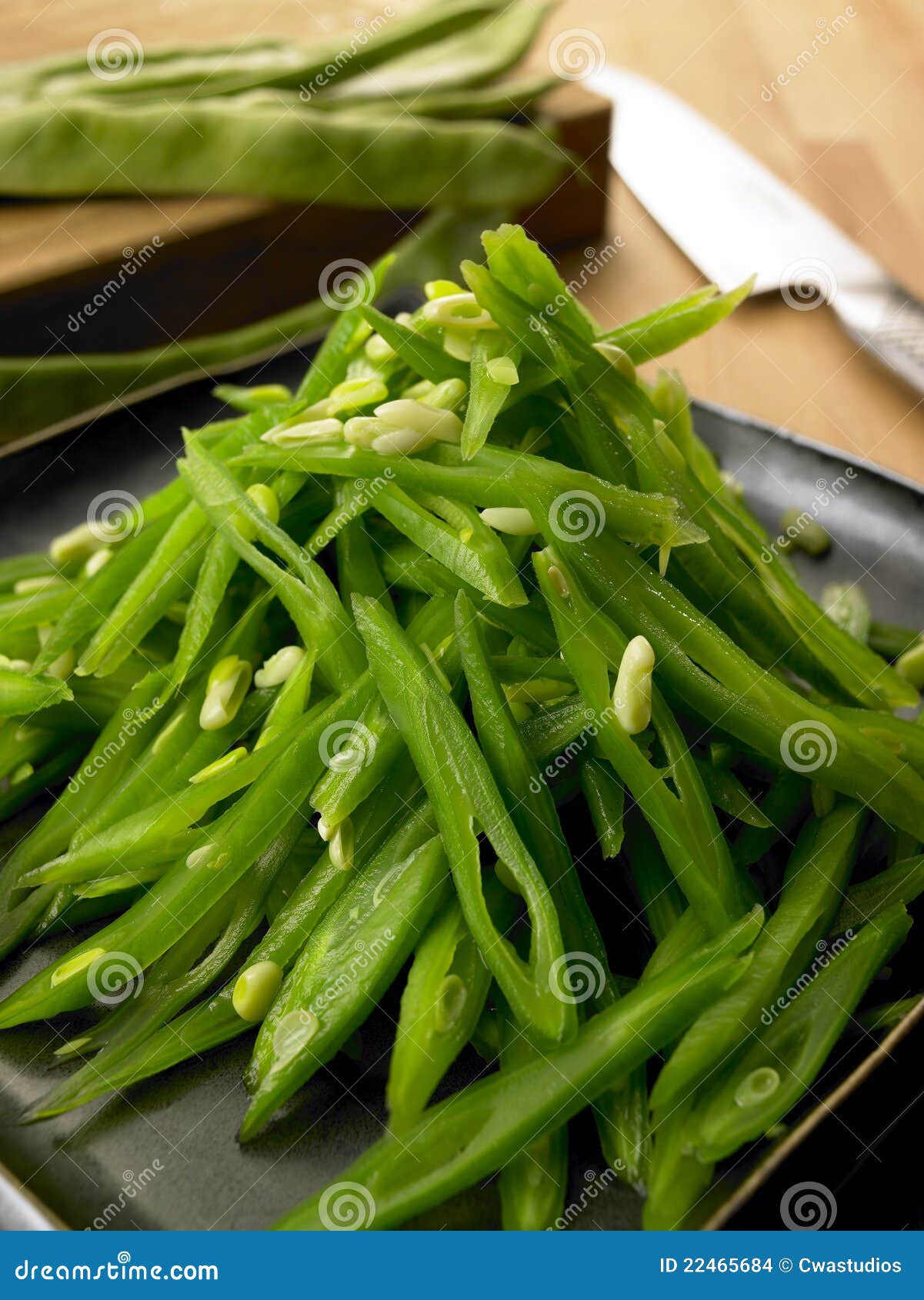 Sliced French Beans on a Plate Stock Photo - Image of knife, sliced ...