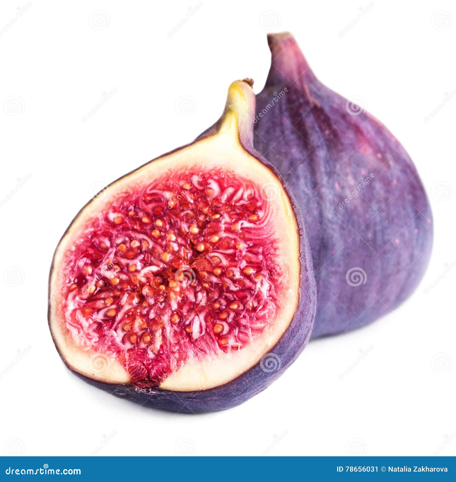 Sliced Fresh Figs with Cut Pieces Isolated on White Background M Stock ...