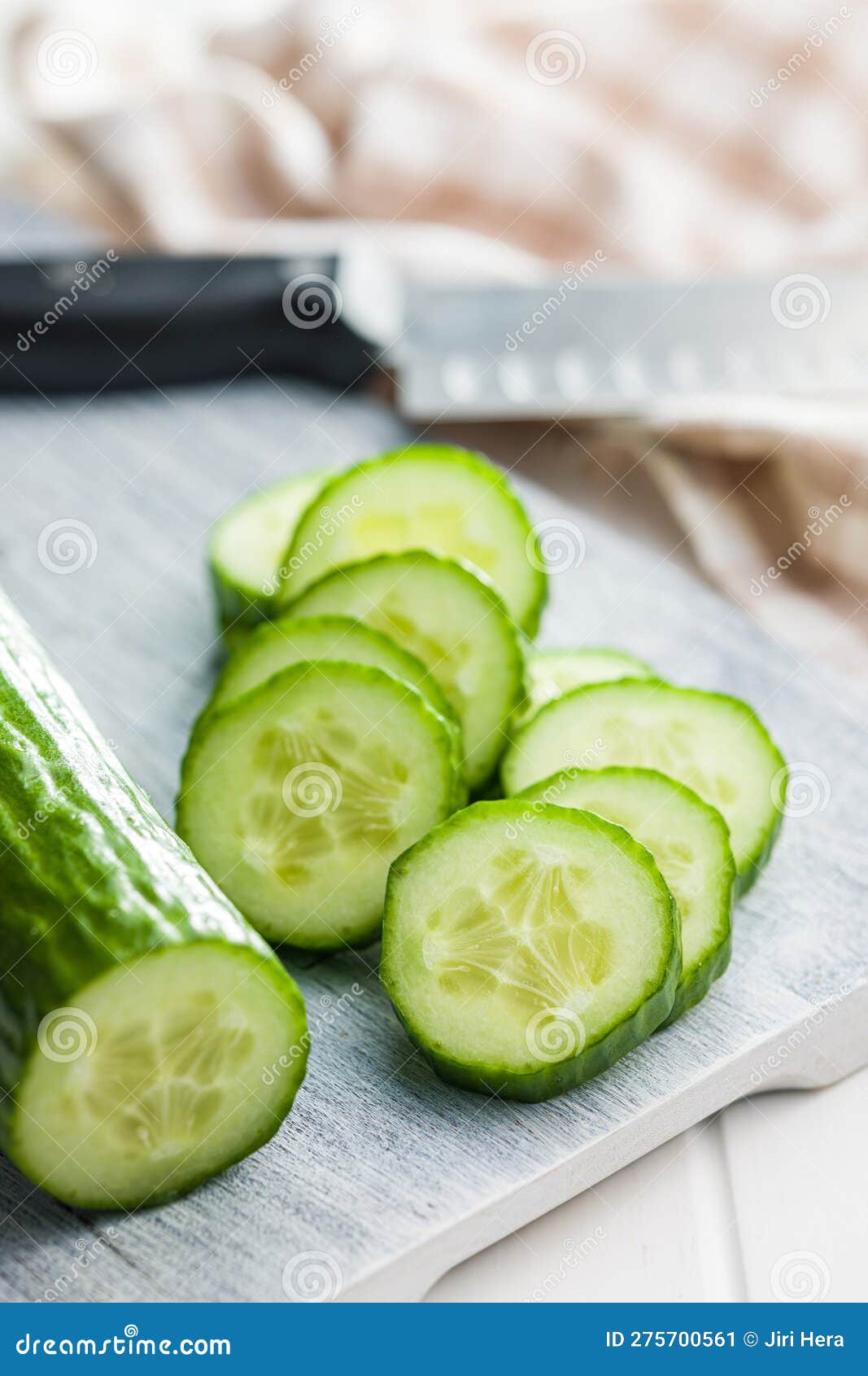 Sliced Fresh Green Cucumber on Cutting Board Stock Image - Image of ...