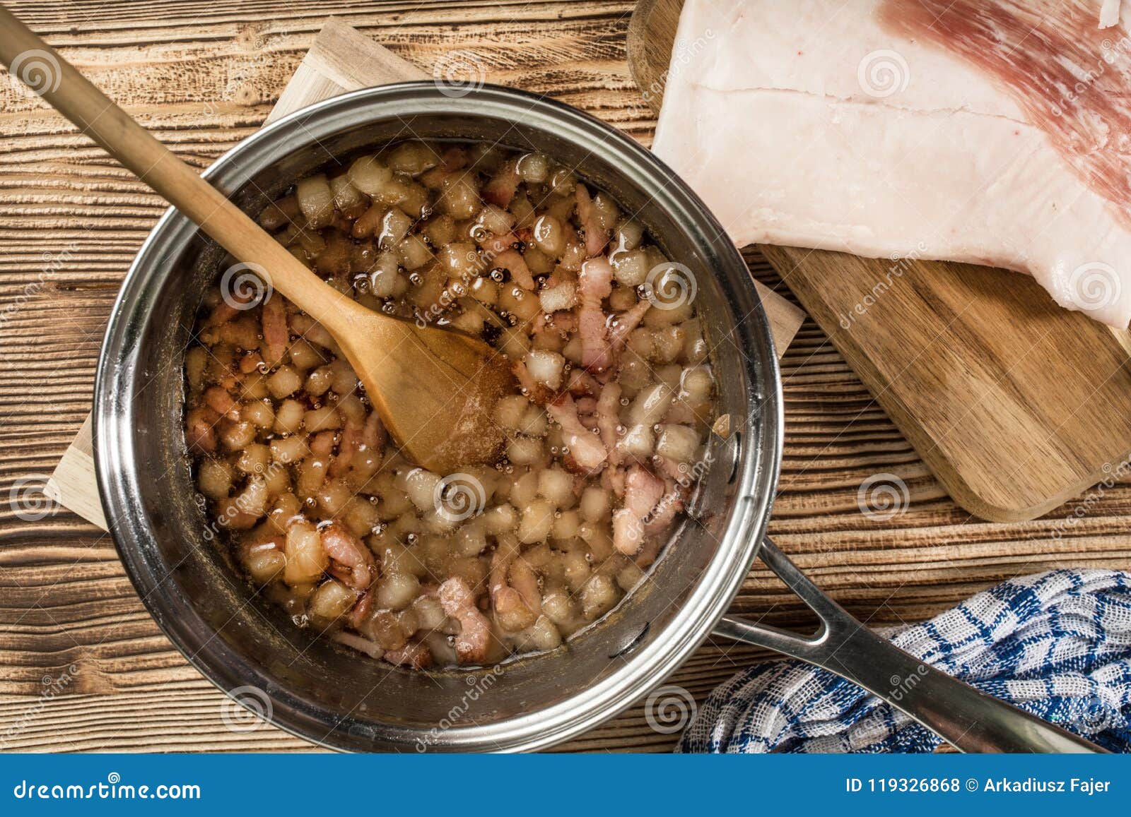 Sliced fresh bacon. stock photo. Image of knife, sliced - 119326868