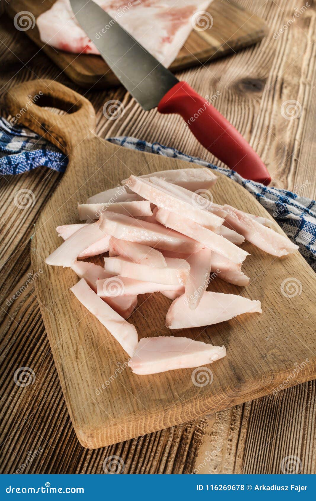 Sliced fresh bacon. stock photo. Image of produce, speck - 116269678