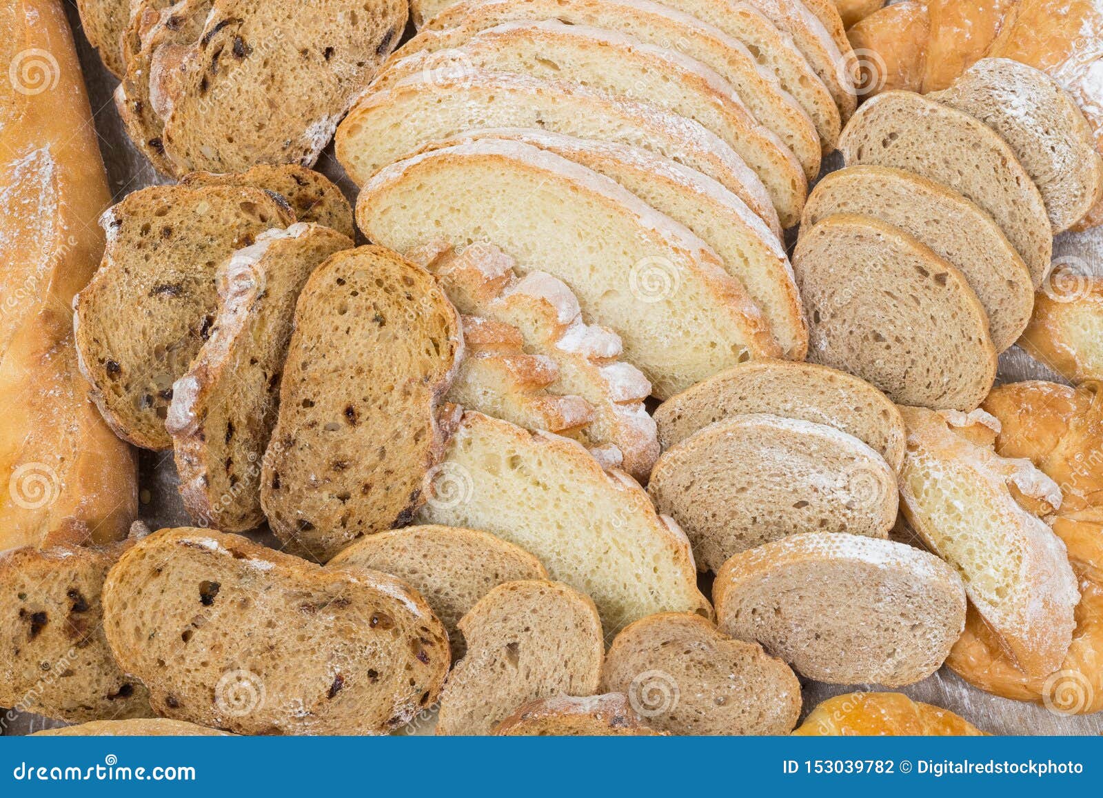 Sliced fresh rustic bread stock photo. Image of bakery - 153039782