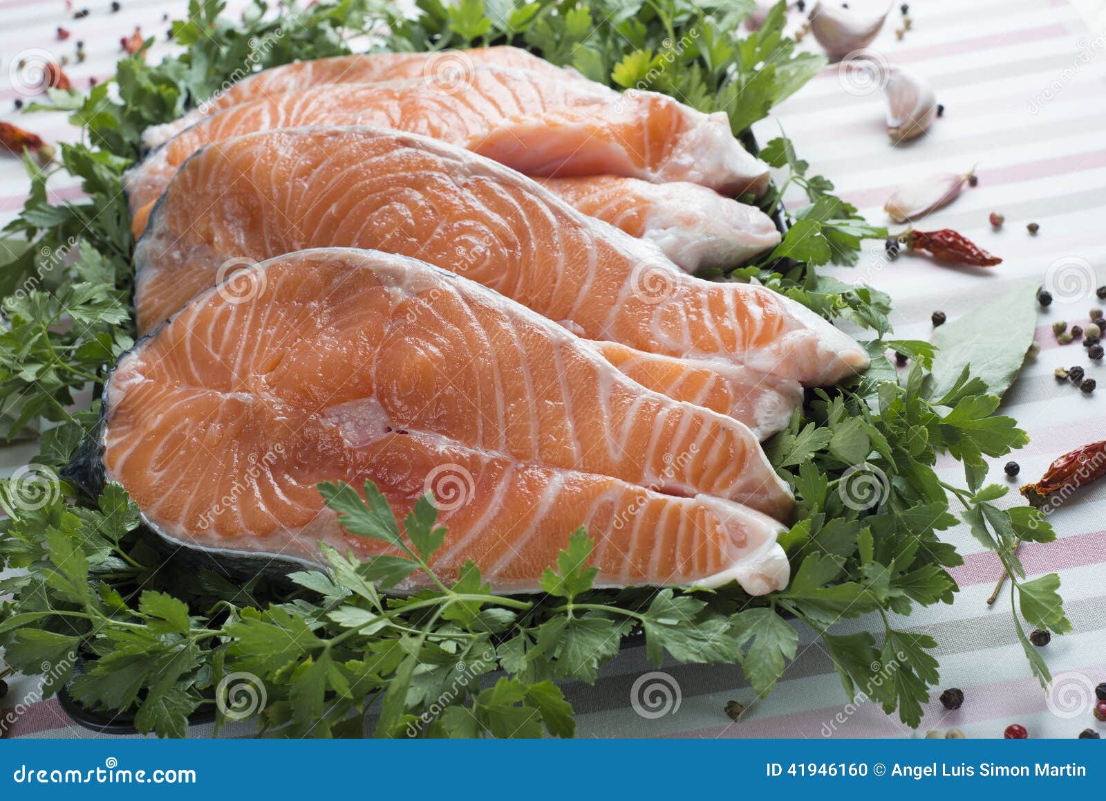 Sliced fresh salmon stock photo. Image of dill, chili - 41946160