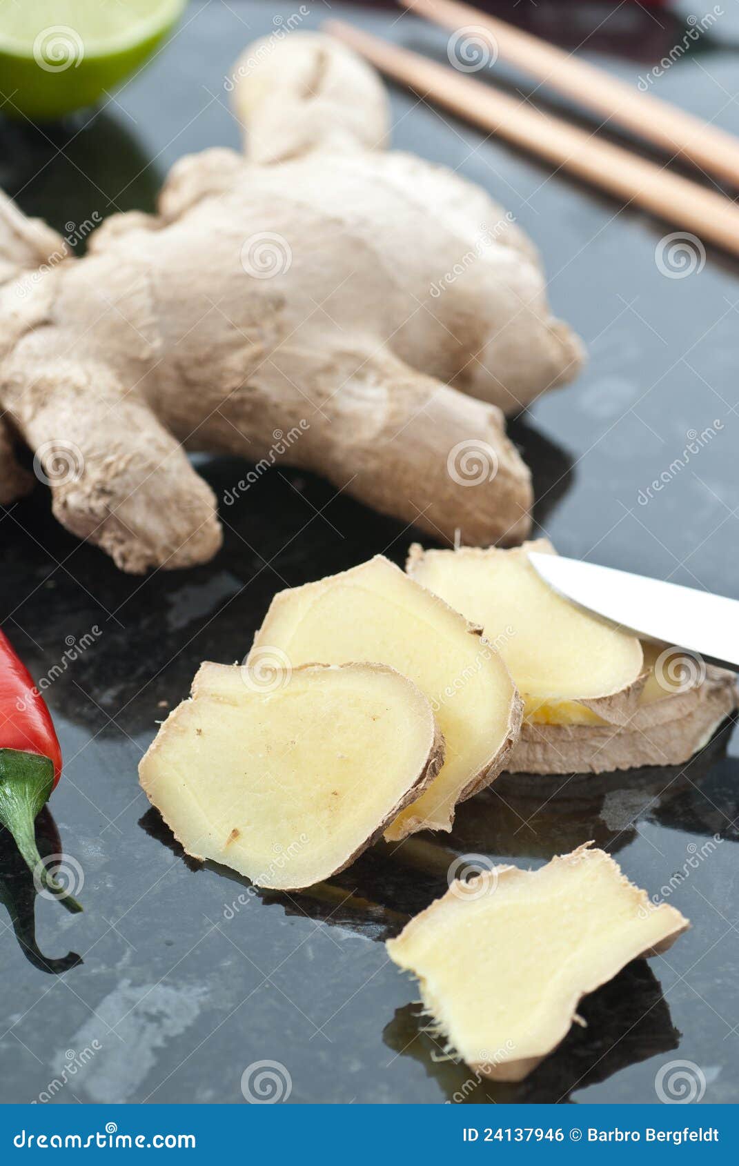 Sliced Ginger stock photo. Image of black, food, close - 24137946