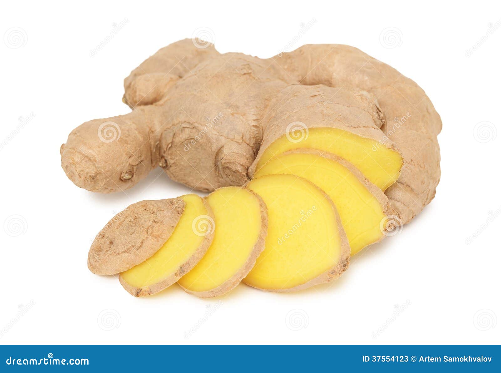 Sliced Ginger on White Background Stock Image - Image of brown ...