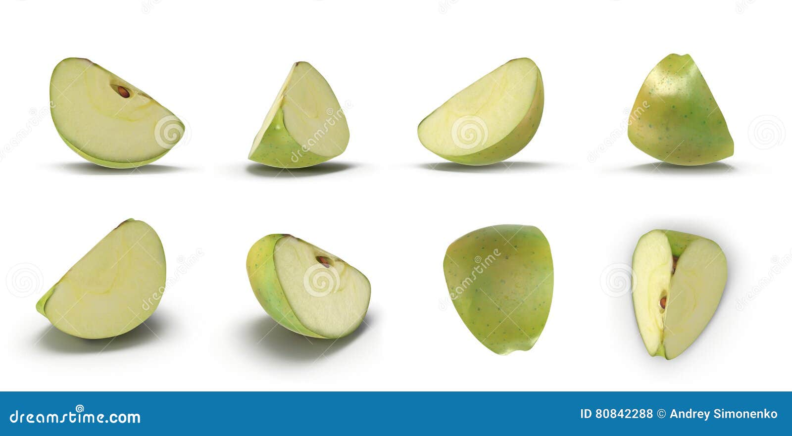 Sliced Green Apple Renders Set from Different Angles on a White. 3D ...