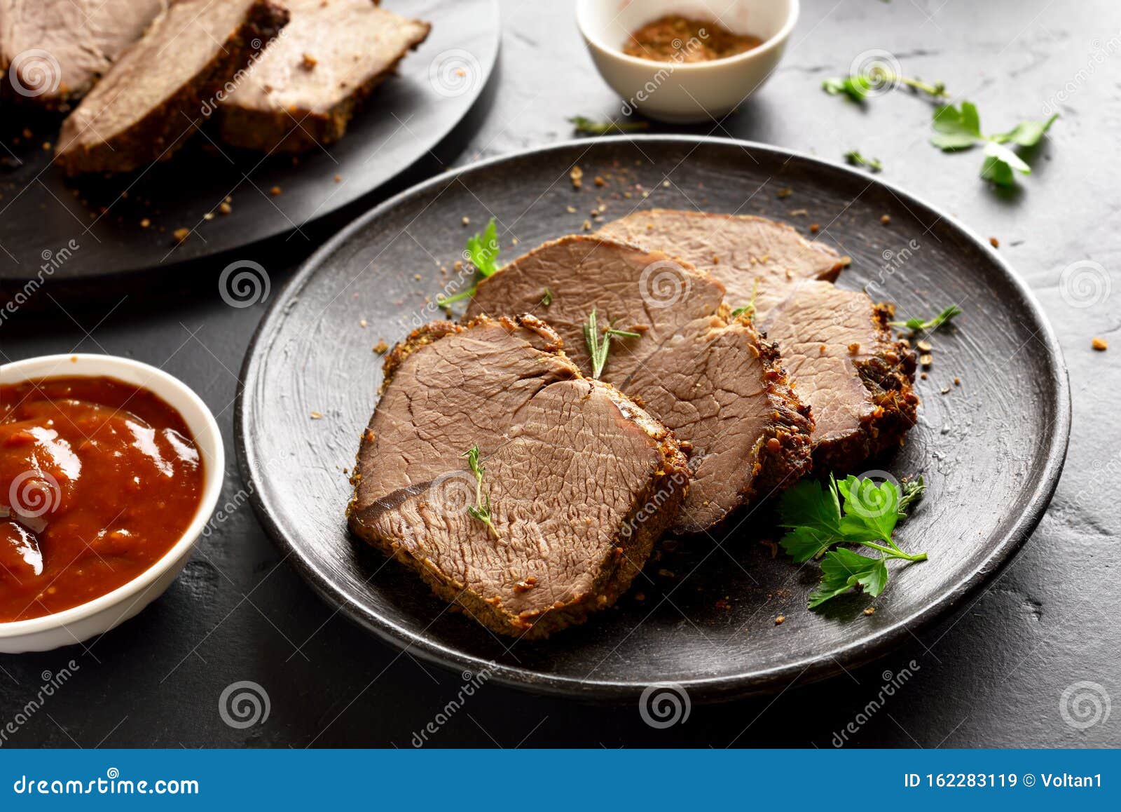 Sliced grilled roast beef stock image. Image of grill - 162283119