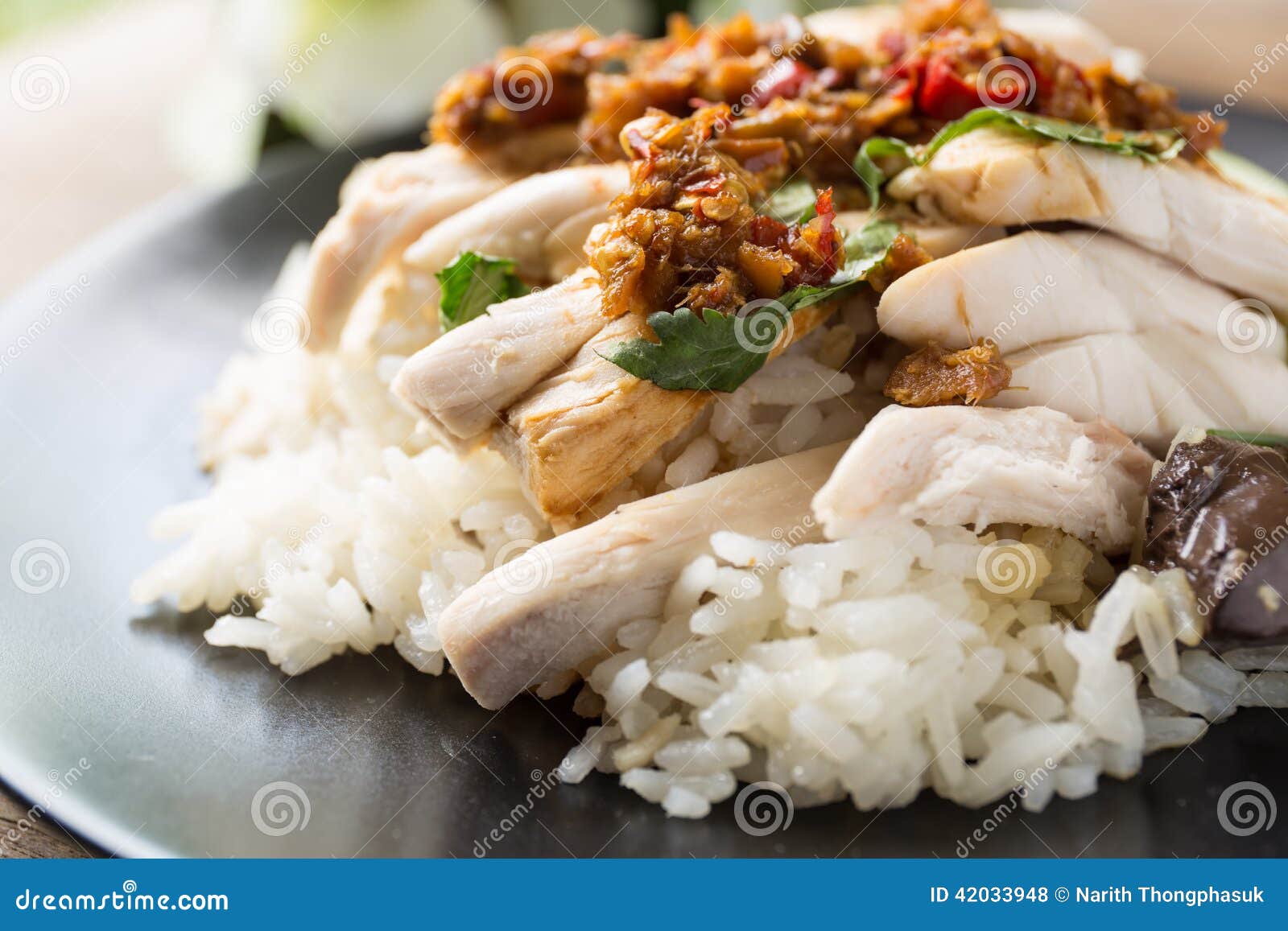 Sliced Hainan-style Chicken with Marinated Rice Stock Photo - Image of ...