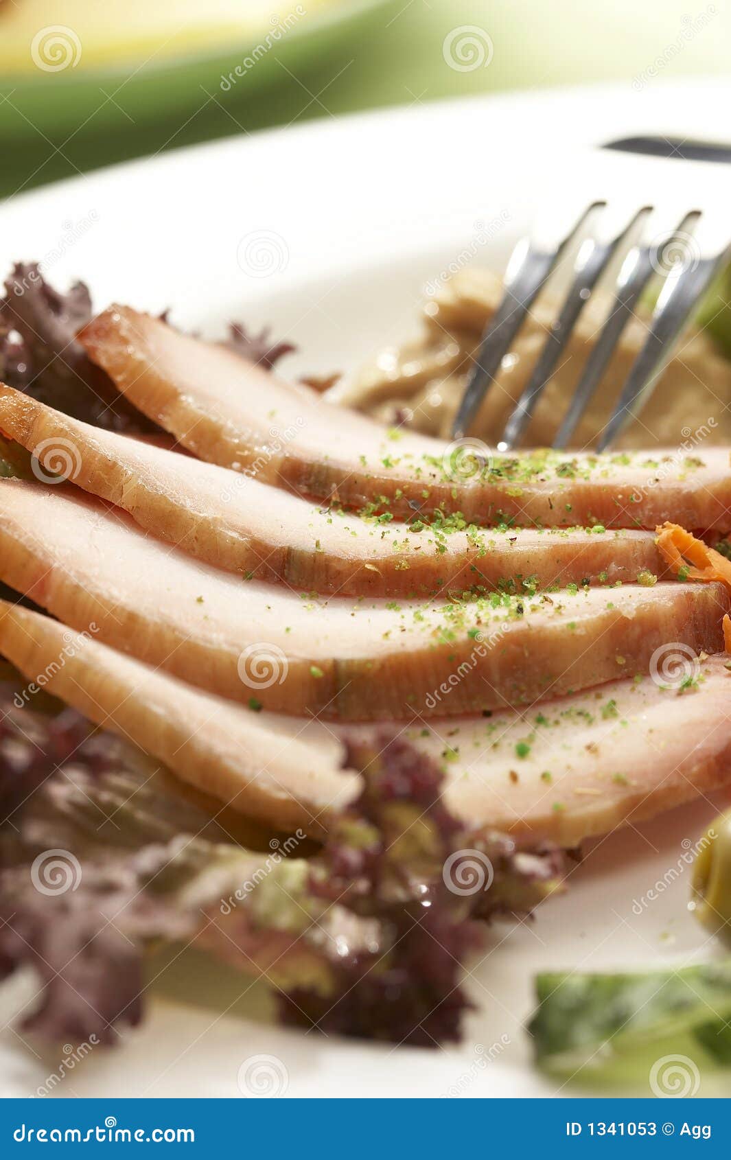 Sliced ham stock image. Image of healthy, fork, product - 1341053