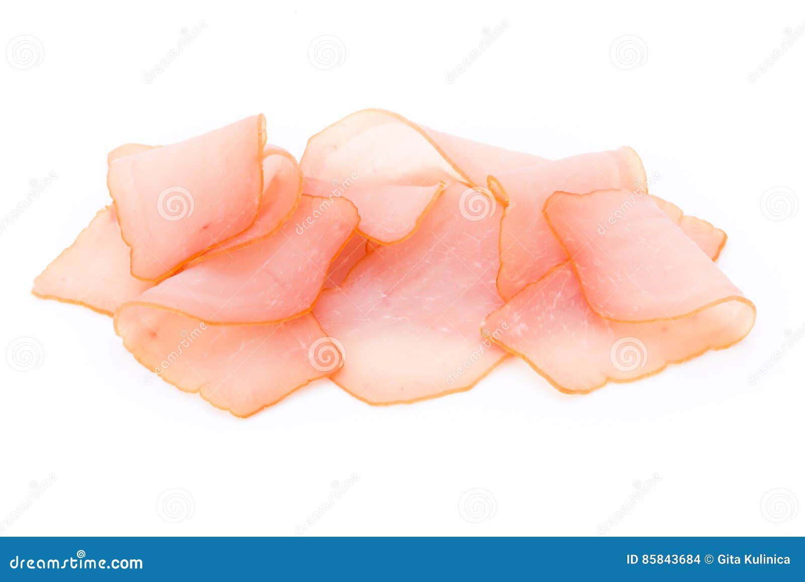 Sliced Ham Isolated on White Background, Top View. Stock Photo - Image ...