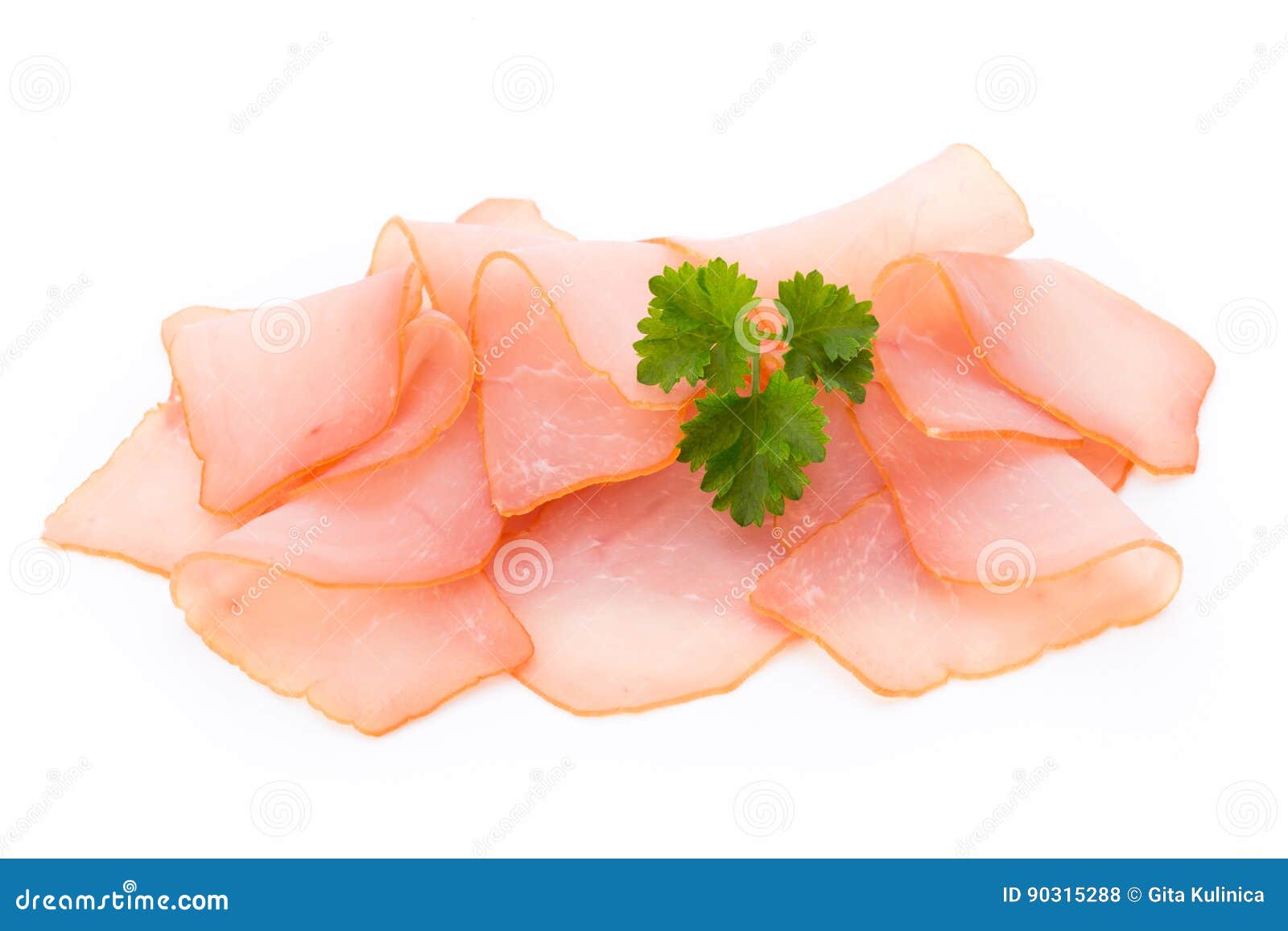 Sliced Ham Isolated on White Background, Top View. Stock Photo - Image ...