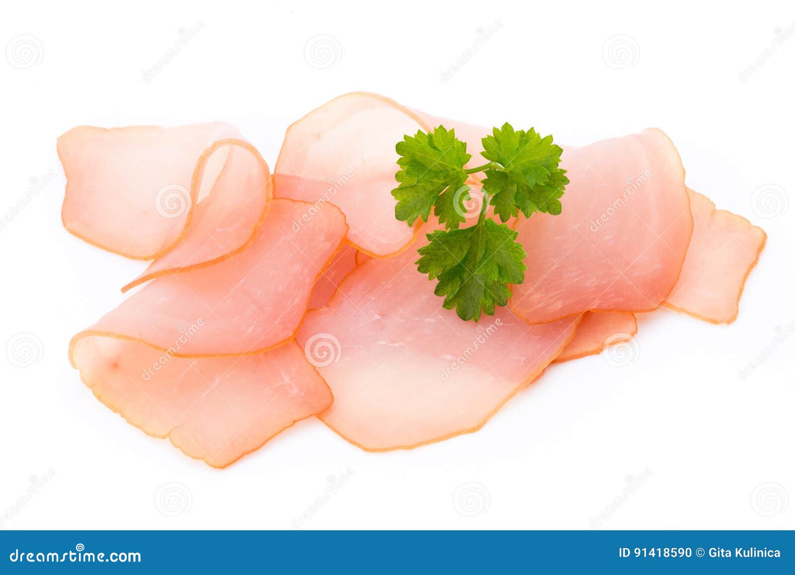 Sliced Ham Isolated on White Background, Top View. Stock Photo - Image ...