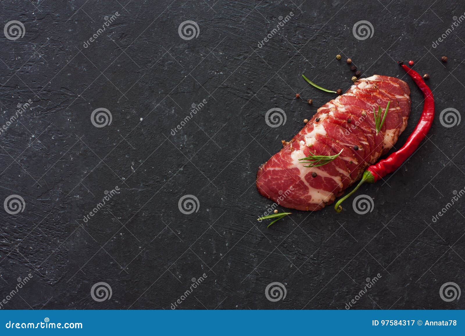 Sliced Ham Served on a Black Stone Background Stock Image - Image of ...