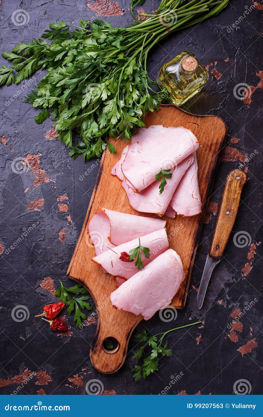 Sliced ham with spices. stock image. Image of smoked - 99207563