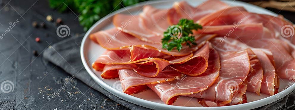 Sliced Ham on a Table in a White Plate Stock Image - Image of ...