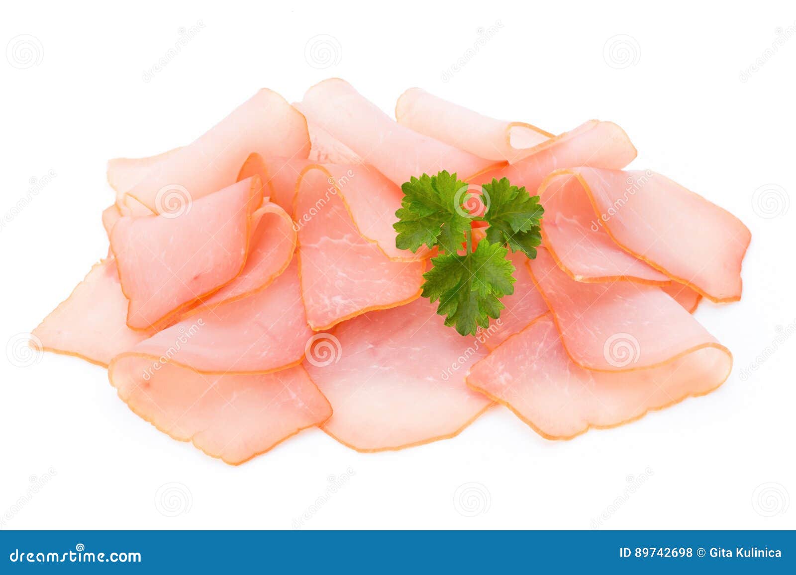 Sliced Ham on White Background, Top View. Stock Photo - Image of meat ...