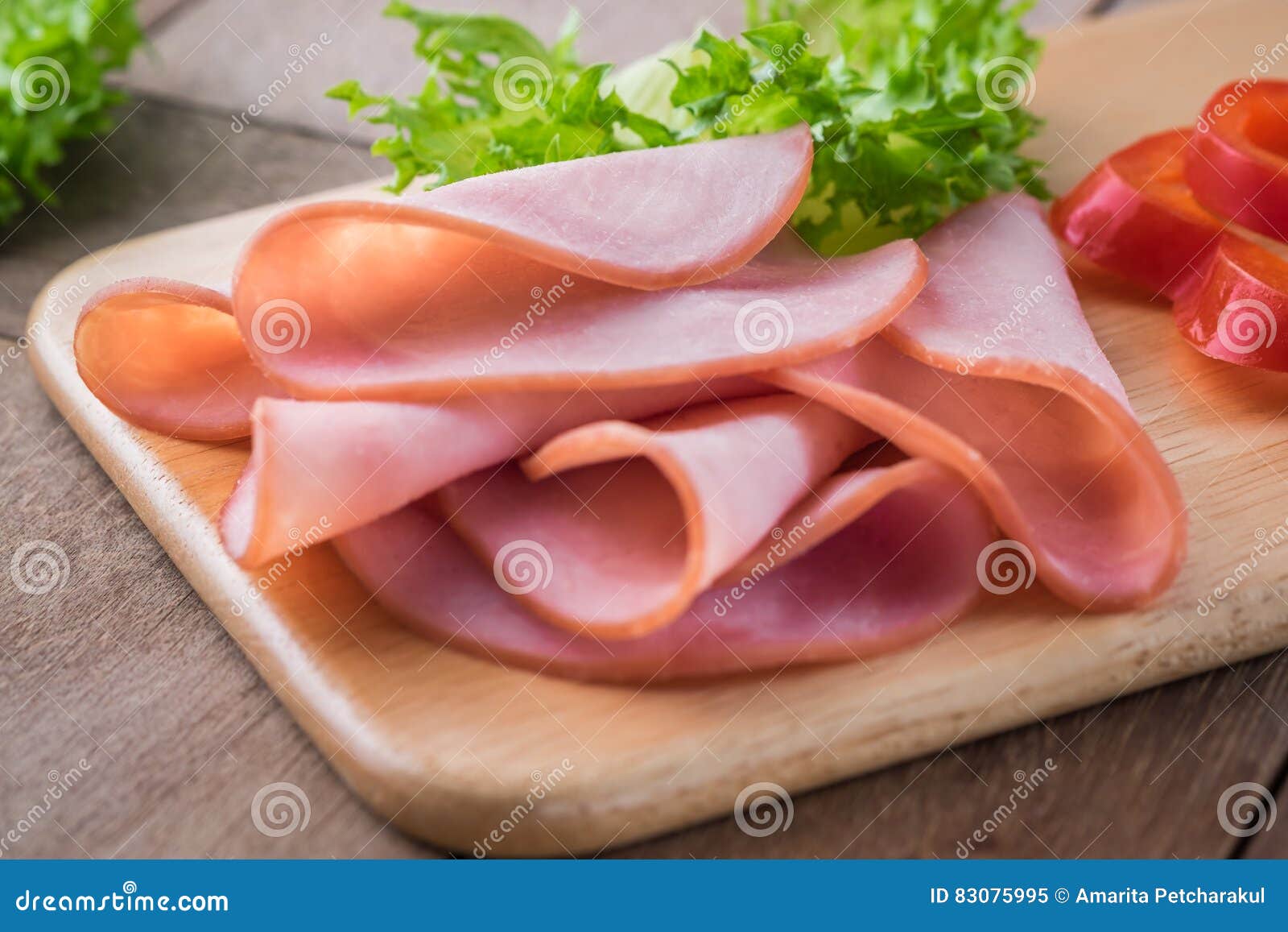 Sliced ham on wooden plate stock image. Image of healthy - 83075995