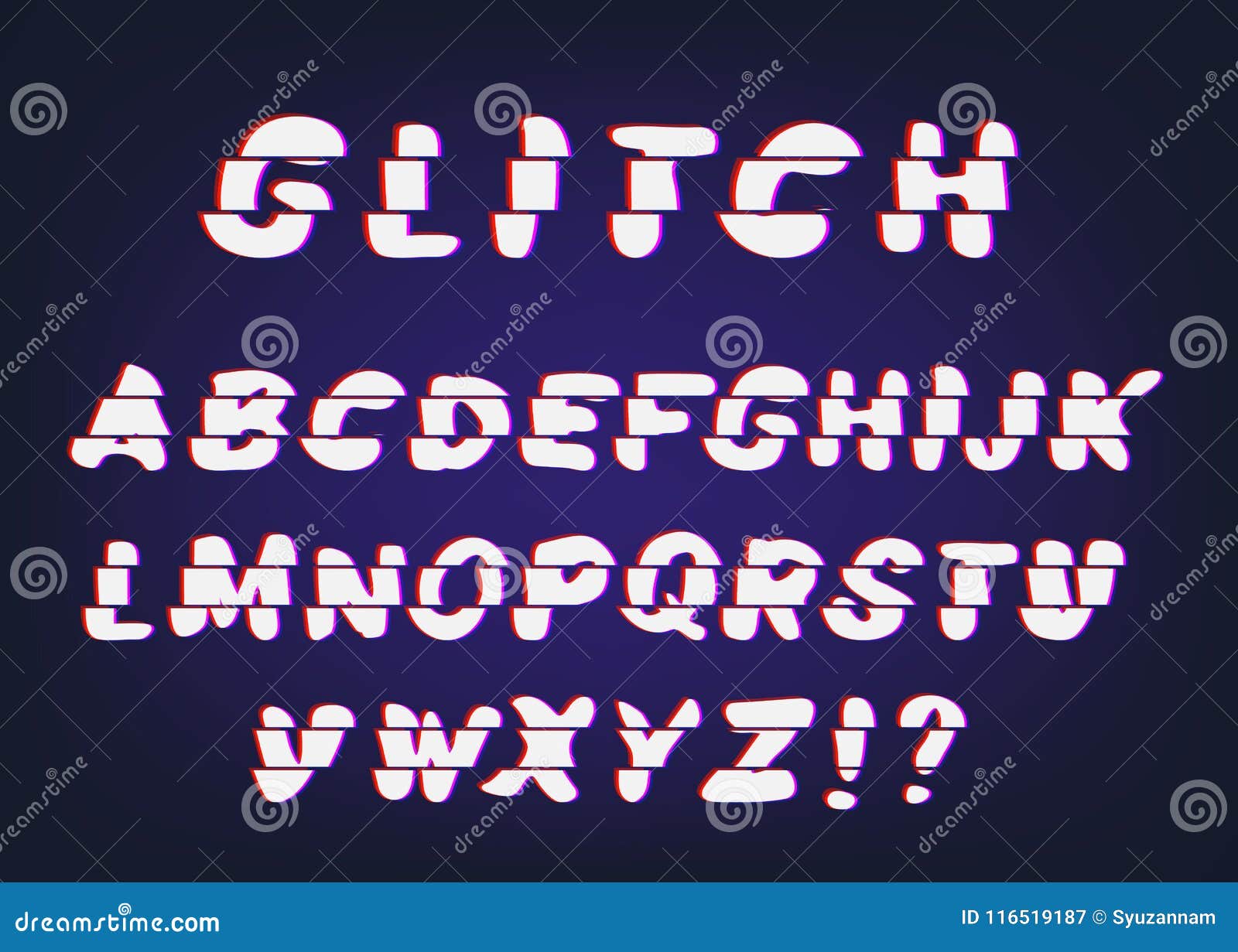 Glitch Handwritten Alphabet. Vector Illustration. Stock Vector ...