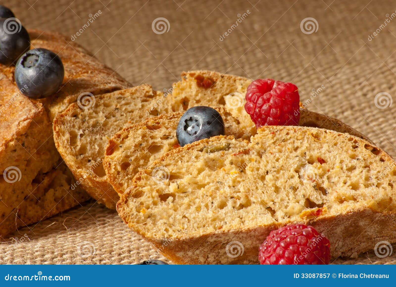 Sliced Homemade Bread with Fresh Berries Stock Image - Image of ...