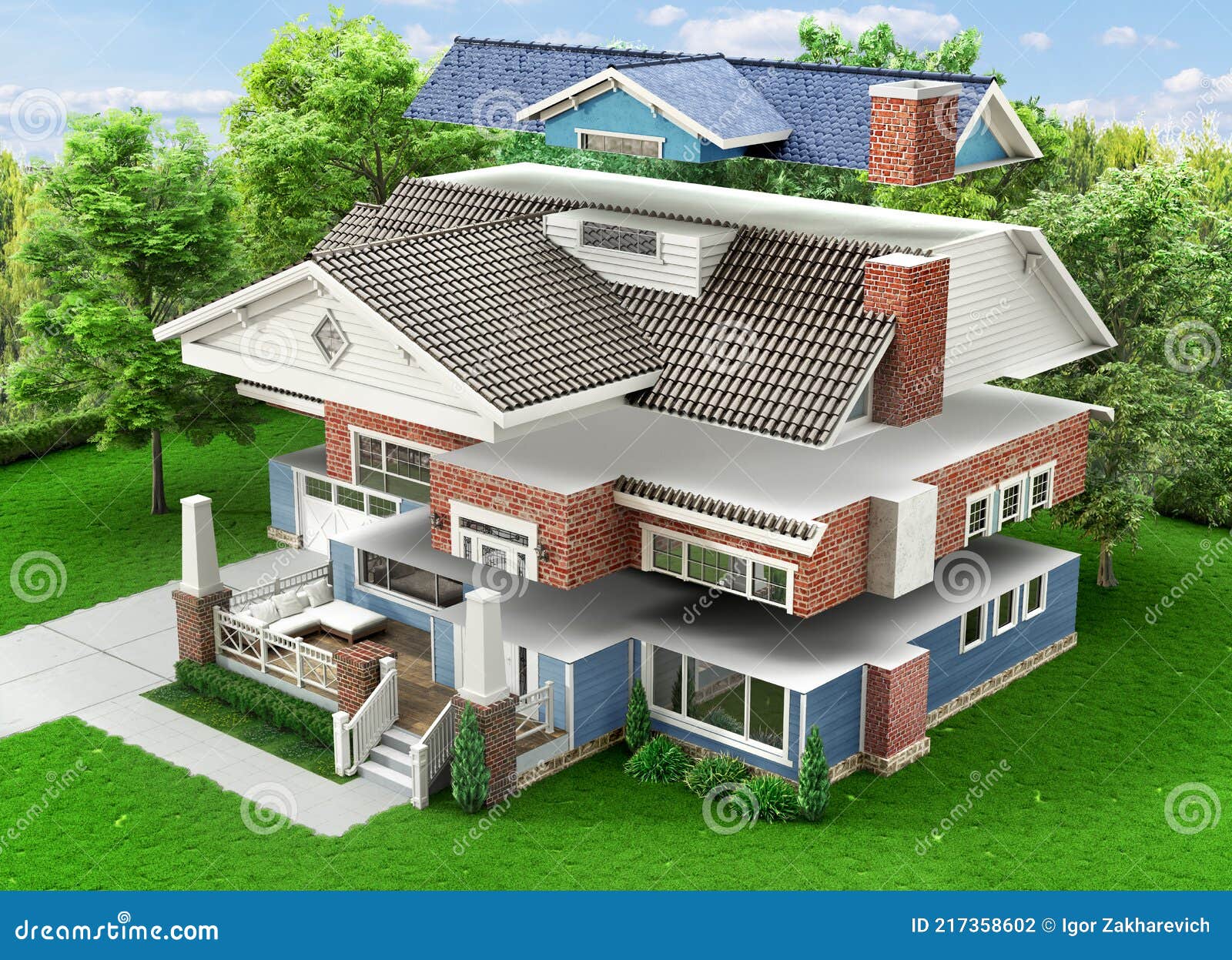 Sliced House, See Construction Process With Building Materials On The ...