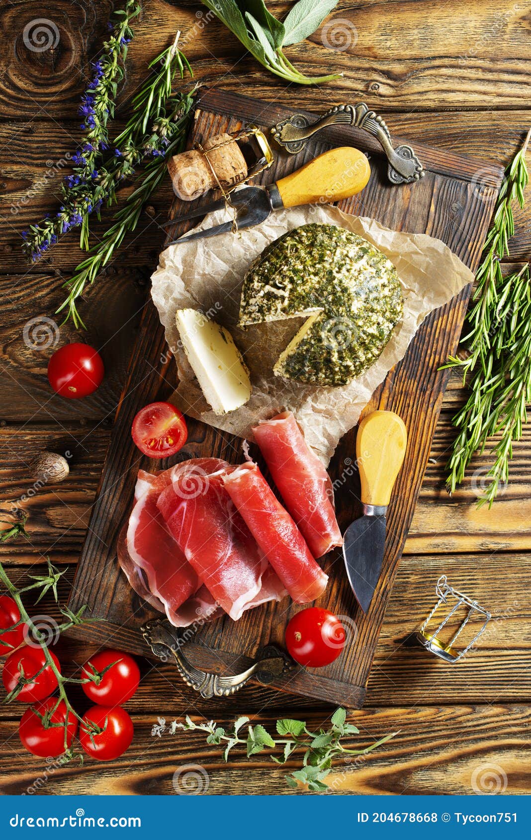 Sliced jamon stock photo. Image of meat, board, rosemary - 204678668