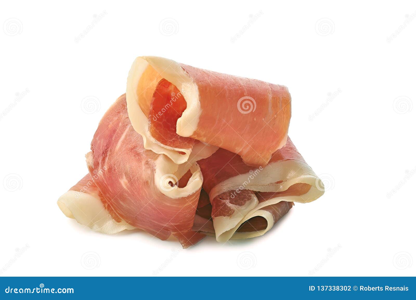 Sliced Jamon of Ham Folded on White Stock Photo - Image of cold ...