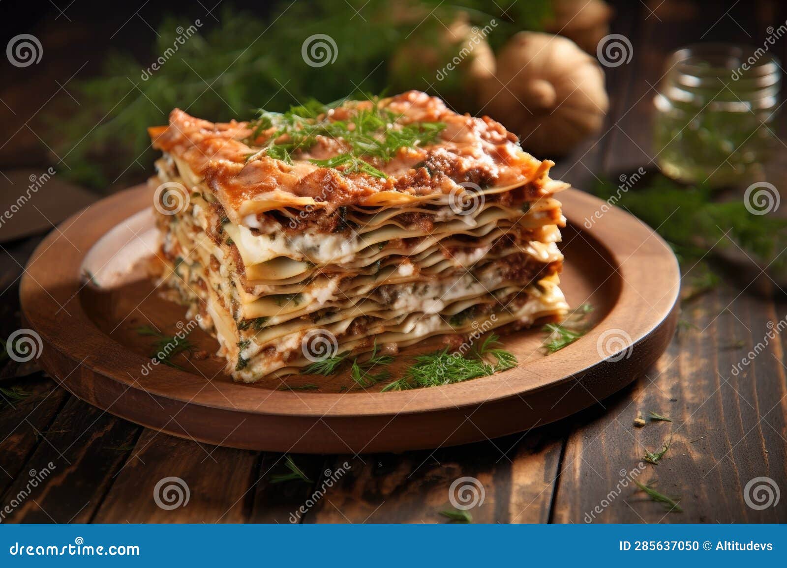 Sliced Lasagna, Top View on Wooden Table Stock Photo - Image of view ...