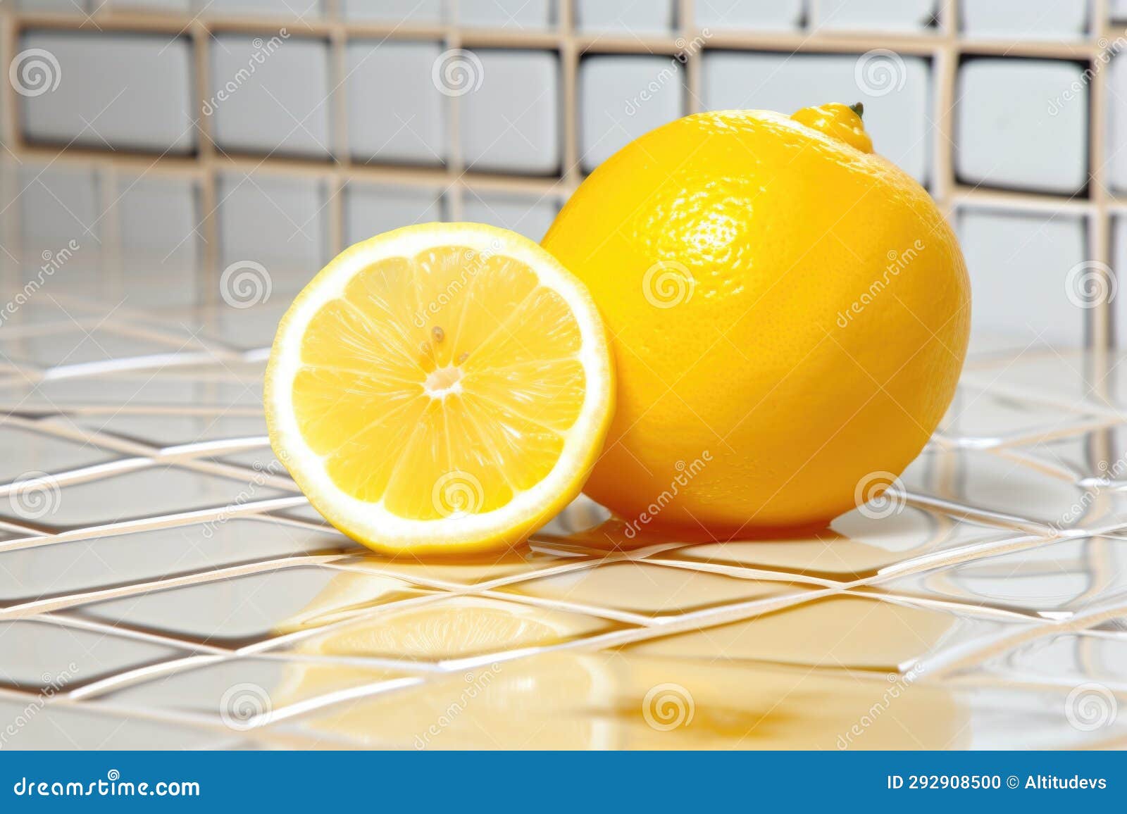 A Sliced Lemon on a Ceramic Tile Stock Photo - Image of generated ...