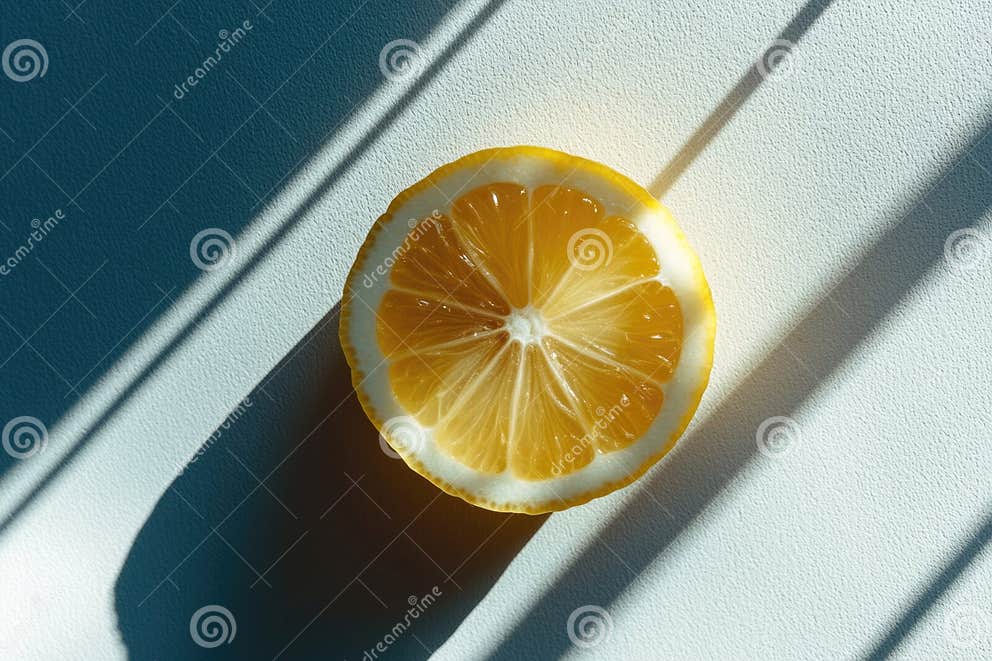 Sliced Lemon with Dramatic Shadows on Light Blue Background Stock Image ...