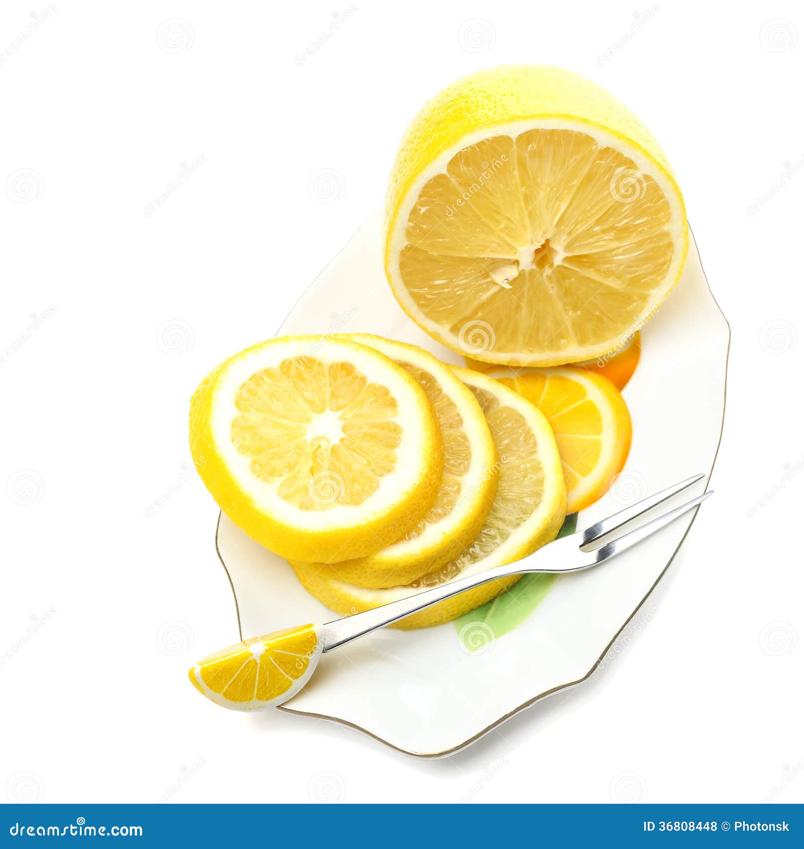 Sliced, Lemon on a Plate on a White Background Stock Photo - Image of ...
