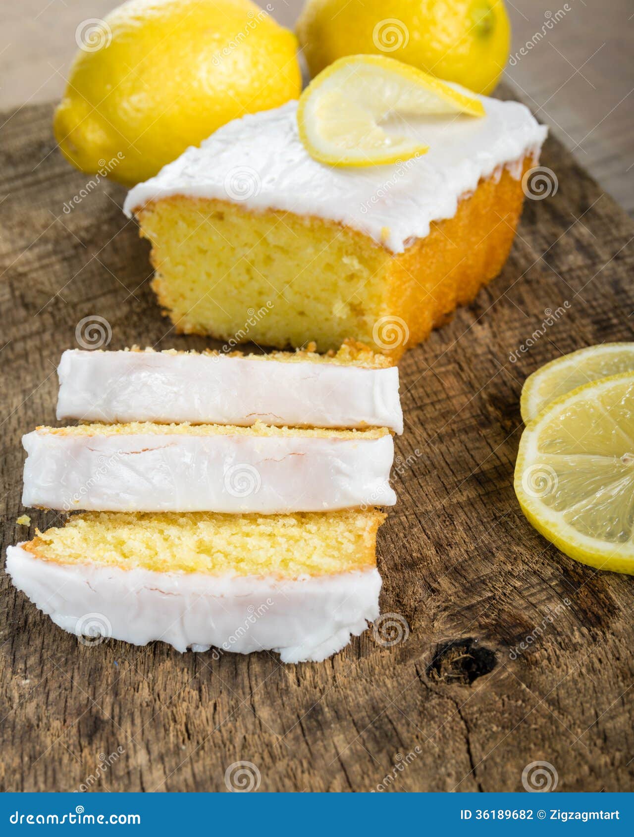 Lemon Pound Cake On Vintage Background. Close Up Slice Of Citrus Pie By ...