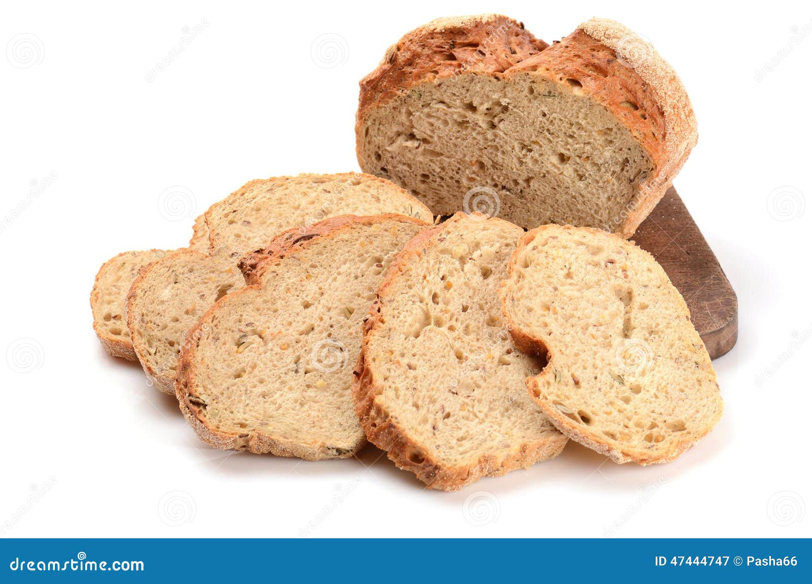 Sliced Loaf of Bread on a Cutting Board Stock Image - Image of cereal ...
