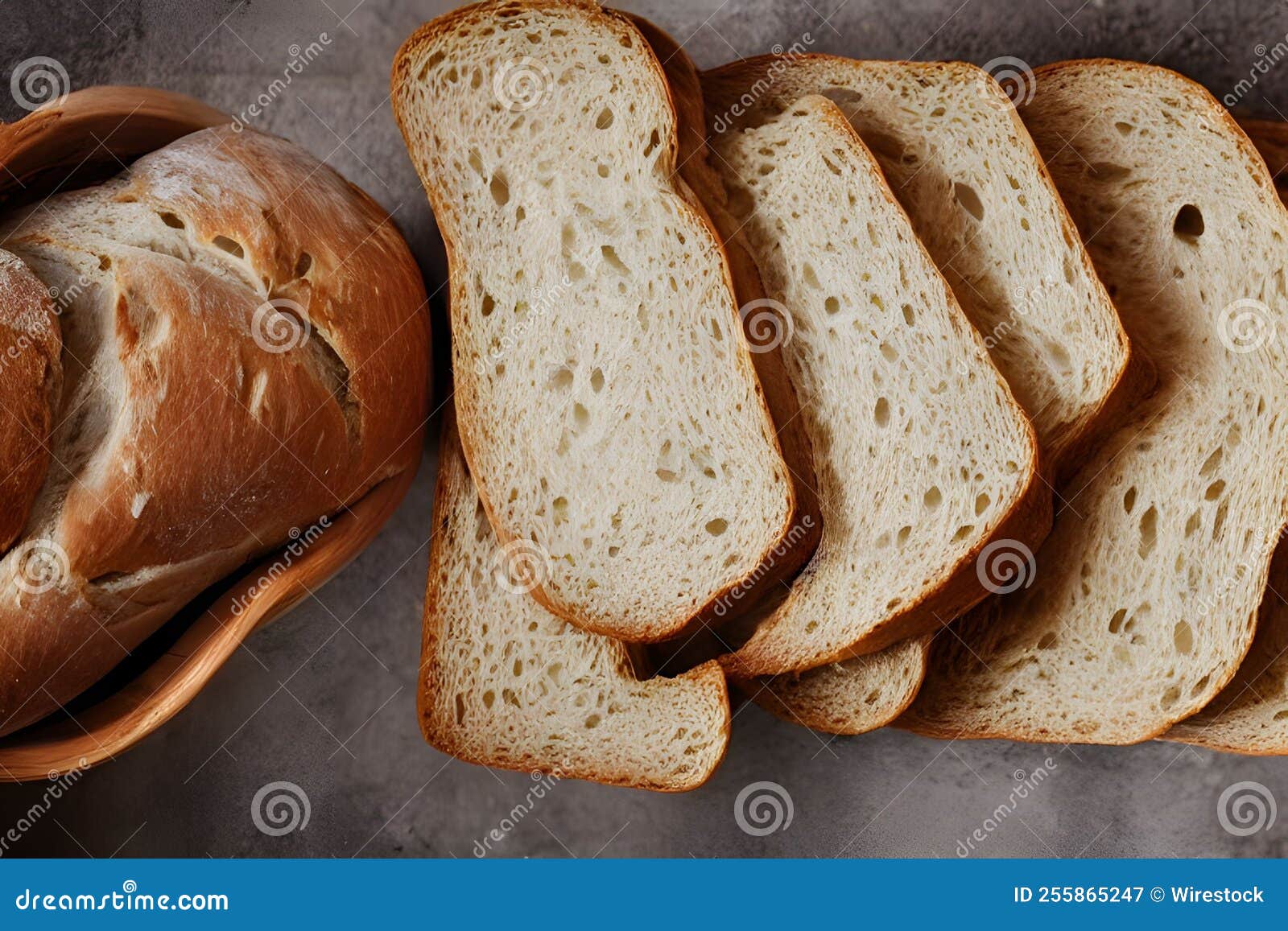 Sliced Loaf of Gold Rustic Crusty Bread on a Light Background Stock ...