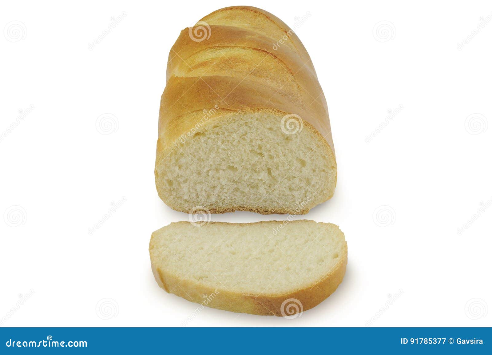 Sliced Long Loaf of Bread Isolated on White Background Front View Stock ...