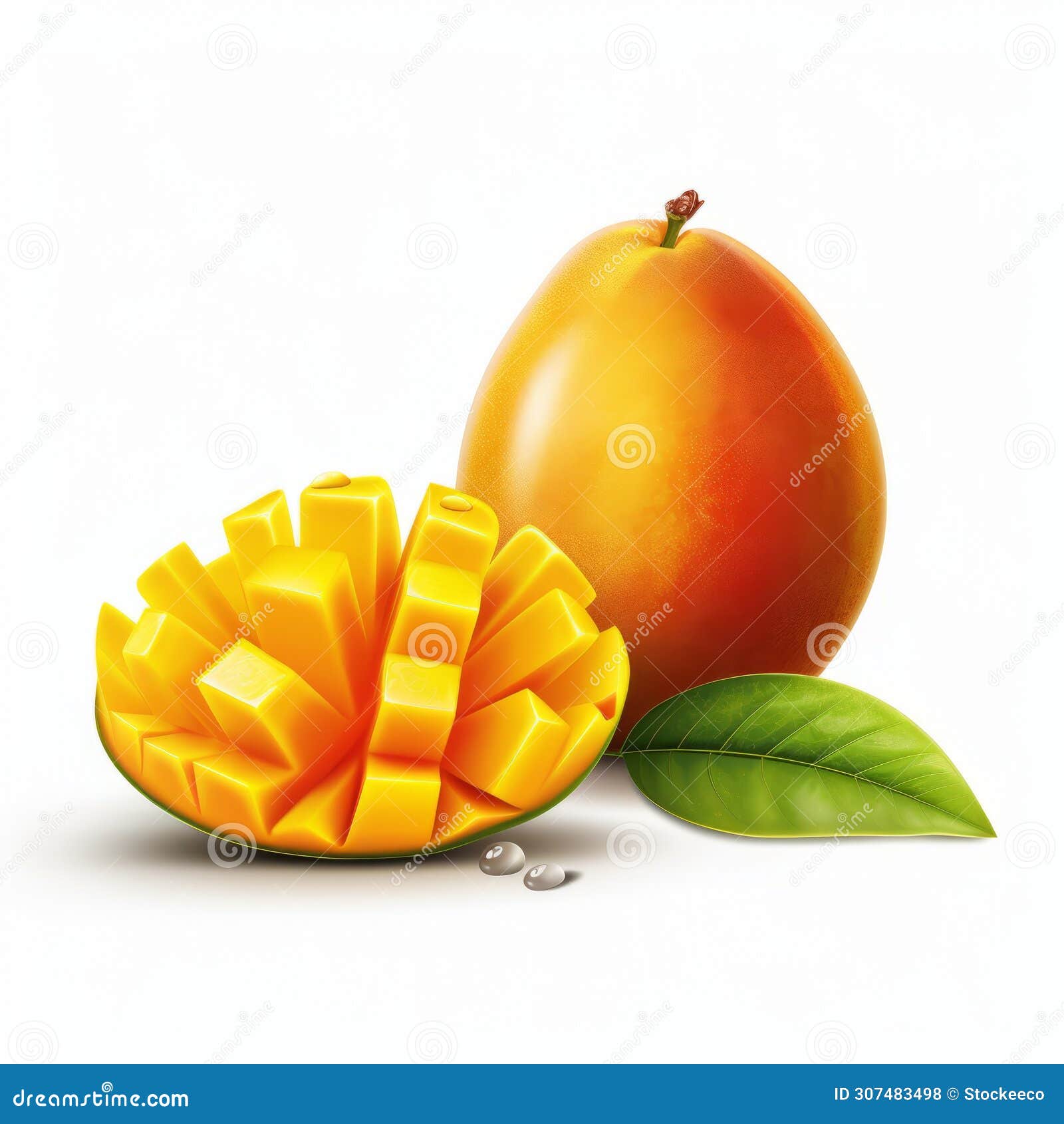 Sliced Mango Fruit Vector Illustration in Realistic Perspective Stock ...