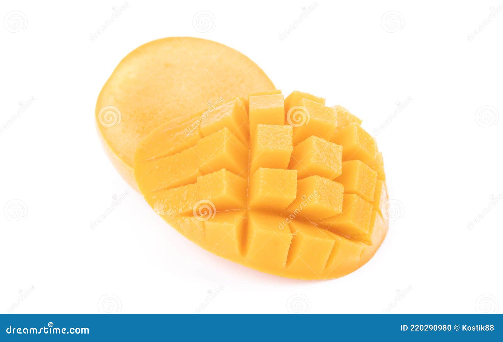 Sliced Mango And Half Diced Mango On White Background Side View Stock
