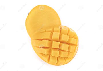 Sliced Mango and Half Diced Mango on White Background, Side View Stock ...