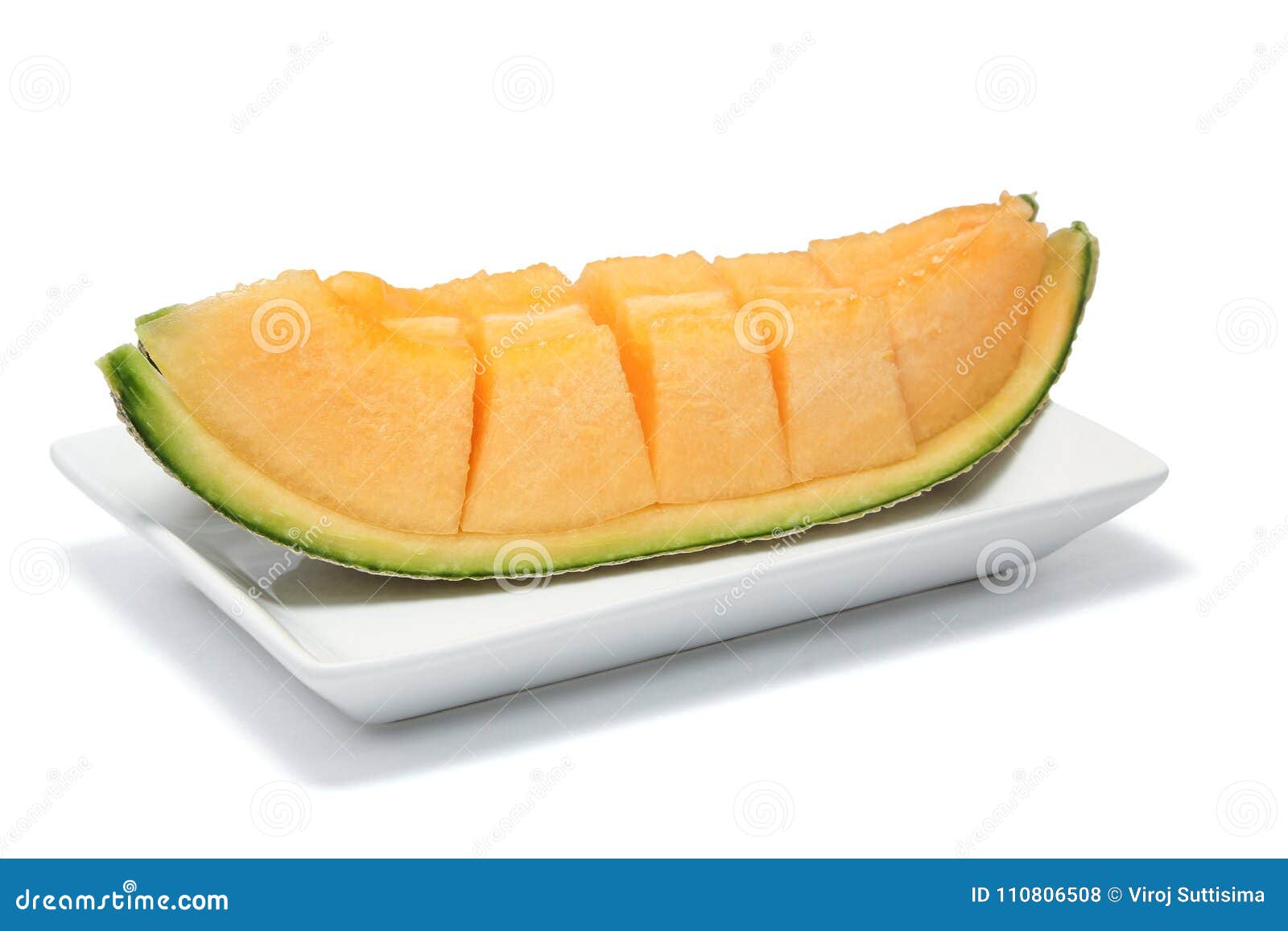 Sliced Melon in Pieces on a White Plate . Stock Photo - Image of ...