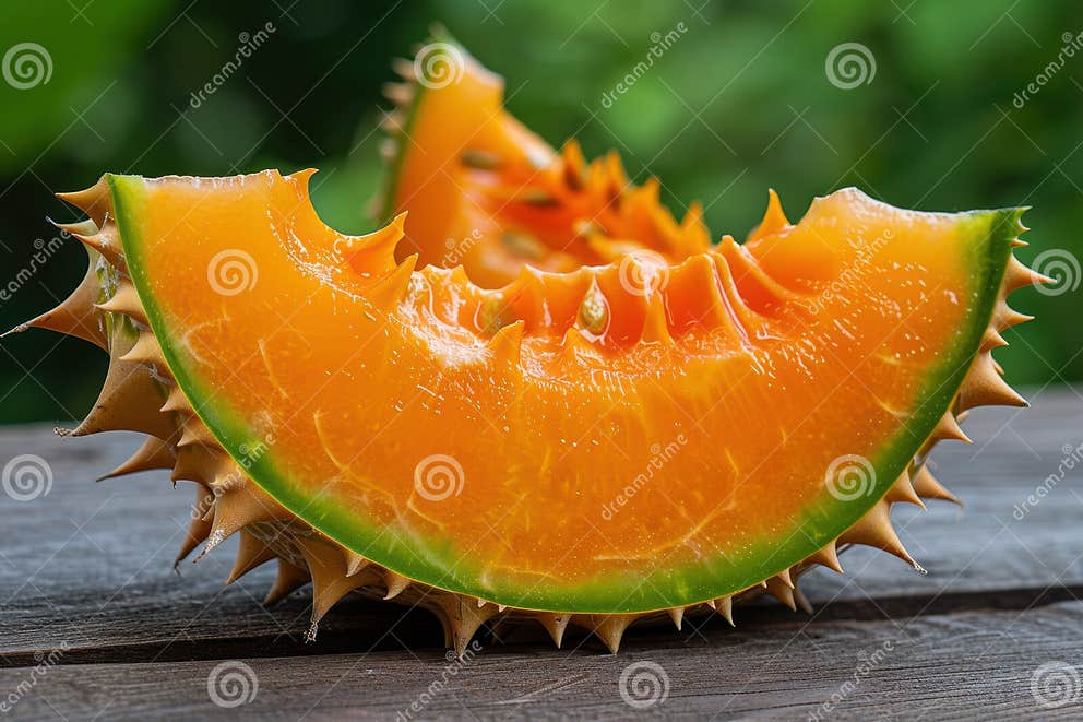 Sliced Orange Melon with Spiky Rind Stock Illustration - Illustration ...