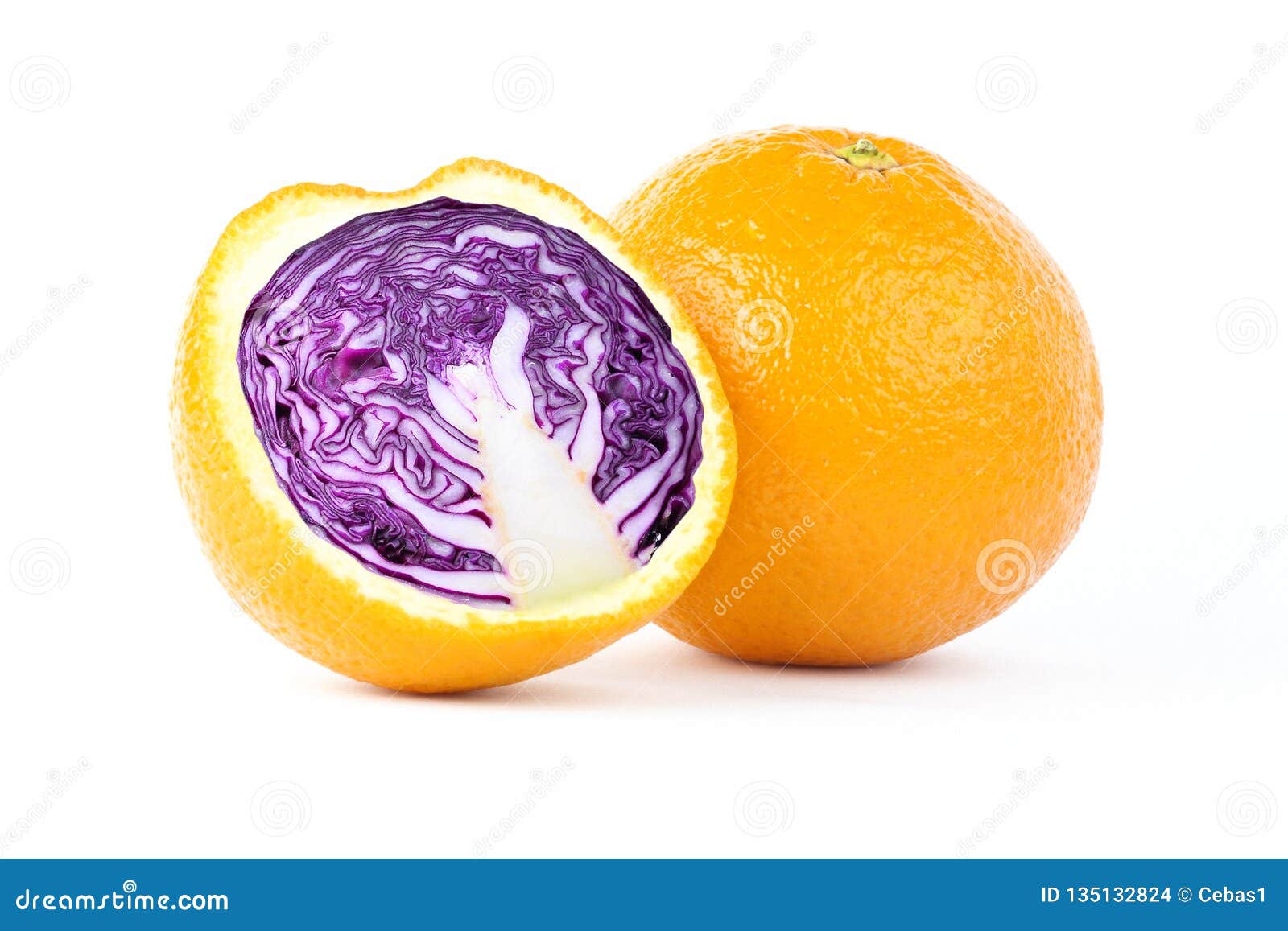 Sliced Orange with Red Cabbage Inside Photo Manipulation on White ...